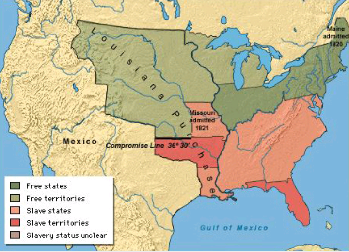 1820-Missouri compromise- addmitted Missouri as a slave state and Maine ...