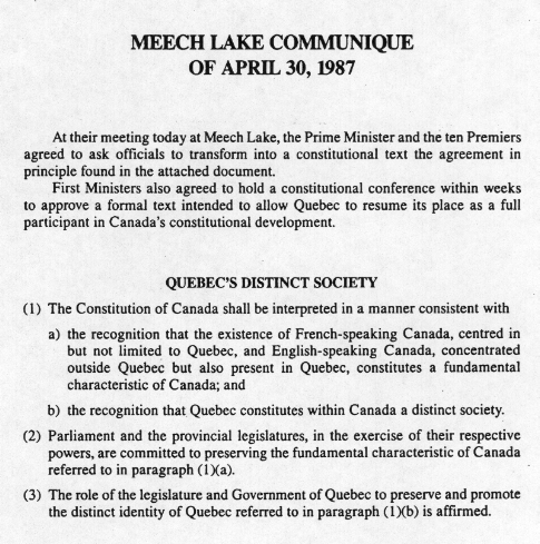 The Meech Lake Accord, 1987
