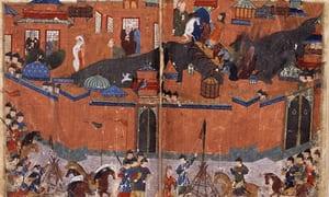 An illustration of the sack of Baghdad in 1258.