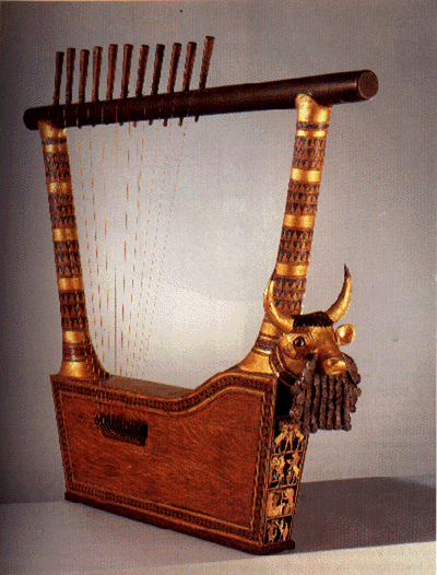 The Sumerians had a lot of Instruments, for example the Sistra ...