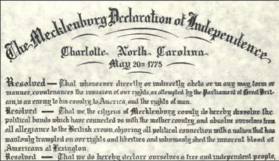 Mecklenburg Declaration of Independence May 20,1775