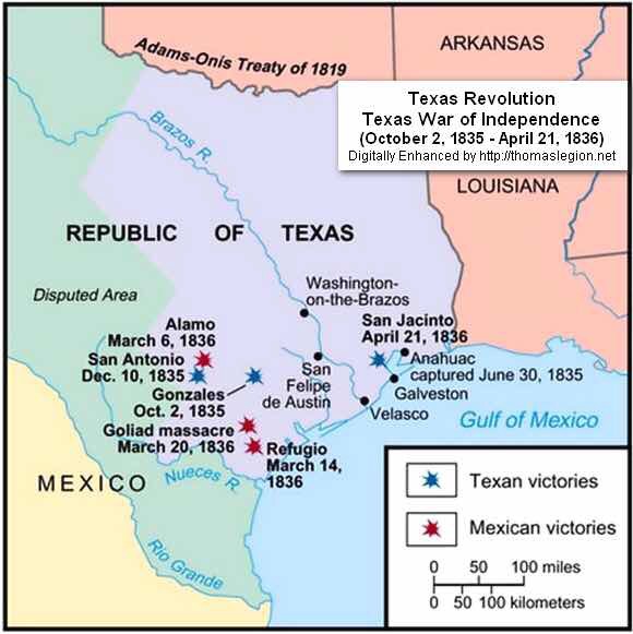 The diagram above shows the battles won by Texans and Mexicans during ...