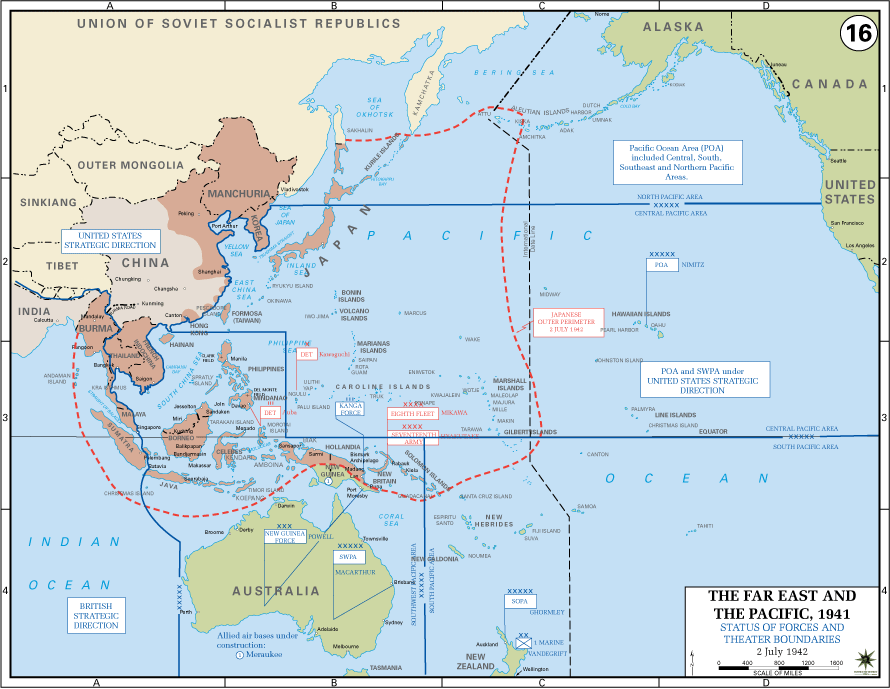 A map of the Pacific Theater, where the United States attacked multiple ...