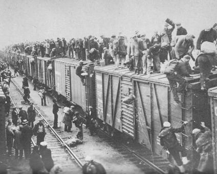 People heading towards Ottawa in trains.