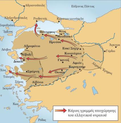 οι κύριες γραμμές οπισθοχώρησης του ελληνικού στρατού