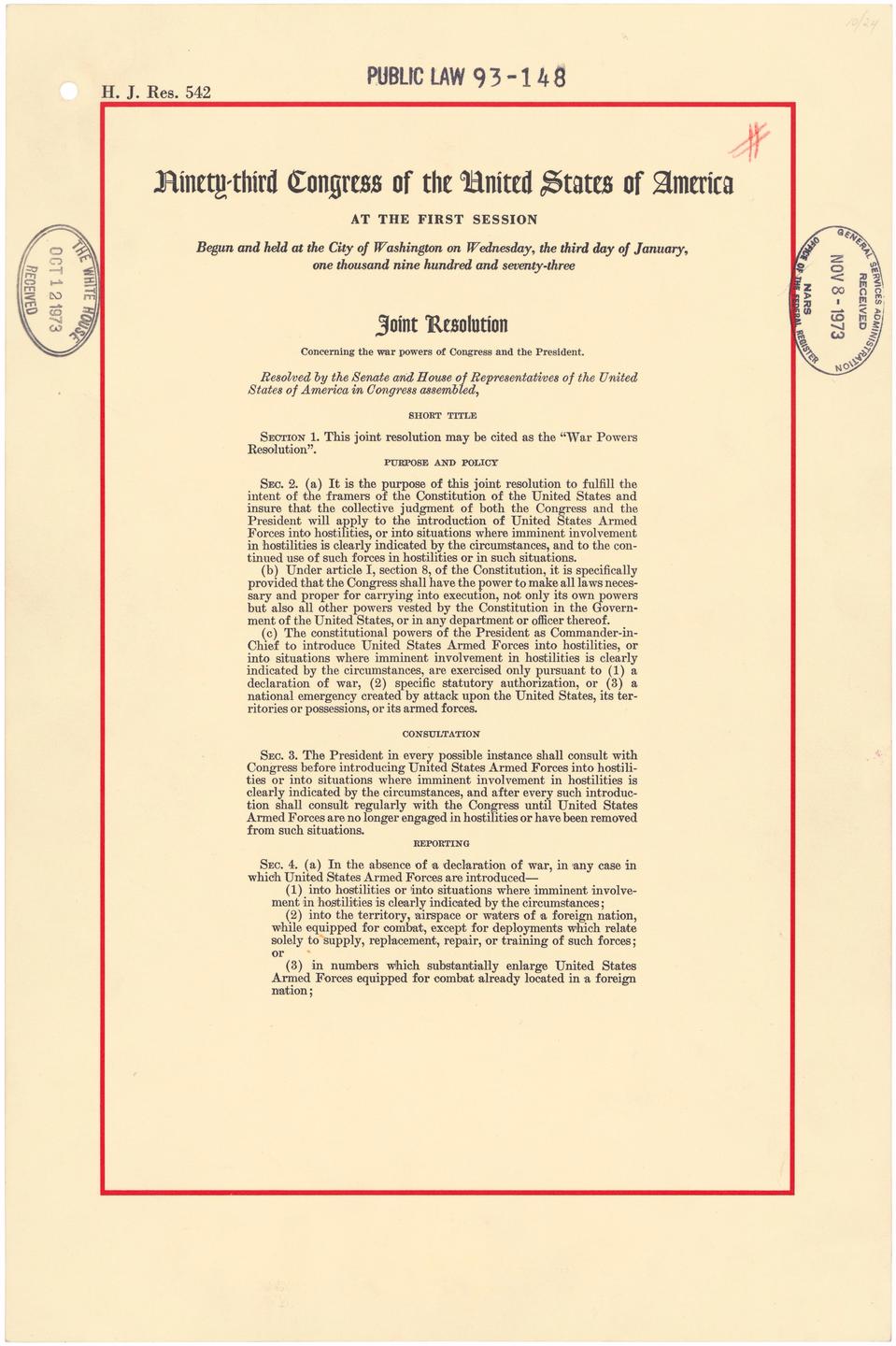 War Powers Resolution (1973)