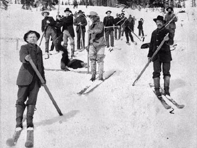 Miners started to use skis to get through the mountains.