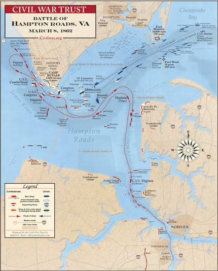 The Battle Of Hampton Roads On 8 March 1862 Made By Robert E Pratt