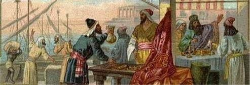 In this picture, Phoenician traders are trading off of the Mediterranean.