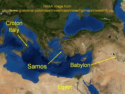 This is a map of some of the main places that Pythagoras has visited in ...