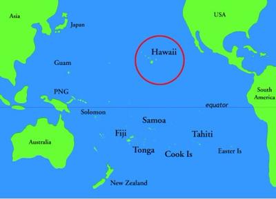 Map showing Hawaii's distance from other countries and the US mainland.