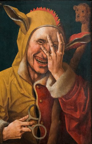 "Laughing Fool" painted by Jacob Cornelisz approximately 1500