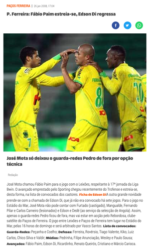 26 de Janeiro 2008 - 20 anos - Fábio Paim Convocado pela primeira vez ...