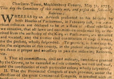 Mecklenburg Resolves May 31,1775
