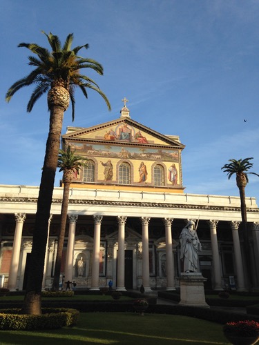 The beautiful garden outside of the basilica