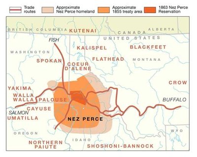 The Nez Perce Tribe's former territory prior to the treaties and their ...