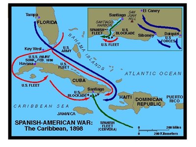 Map of Spanish-American war in the Caribbean and the blockade of Cuba