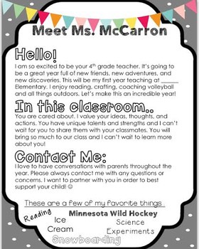 "Completely editable "meet the teacher" letter perfect for back to school!"