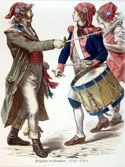 French Revolutionaries wearing the tricolour cockades and bonnet rouges.