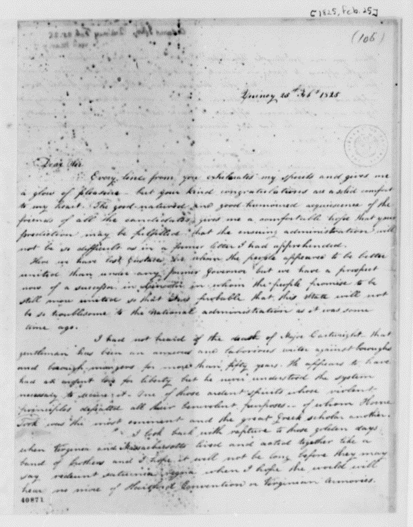 Jefferson and Adams went at it furing this era, and this is a letter ...