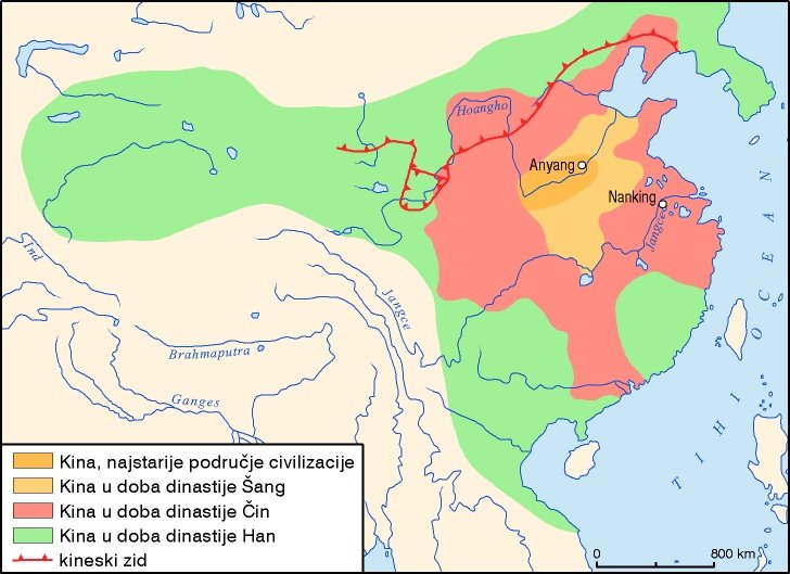 karta Kine kroz vremenski utjecaj dinastija