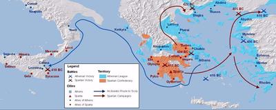 Map depicting movement of Spartans and Athenians during the Sicilian ...