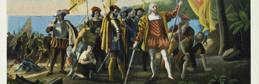 1492, Christopher Columbus and his men arrive at the island of ...