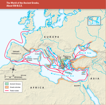 this shows the ancient greek trade routes and greek setlements.