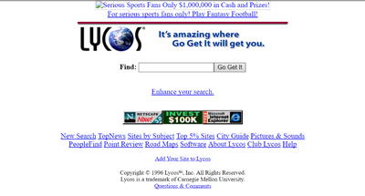 1994 – Fundación de Yahoo y su buscador, Lycos. Aparece Geocities, una ...