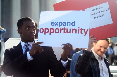 A protester out side of the Fisher v. Texas case.