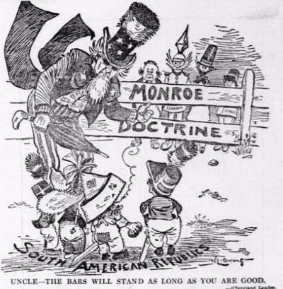 This political cartoon shows how the Monroe Doctrine, put in place by ...