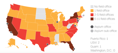This map shows the limited number of asylum offices and field offices ...
