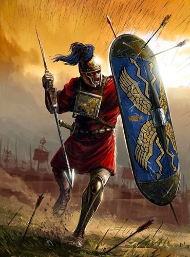 Pullo and Vorenus aggressively rush beyond the enemy's fortifications.