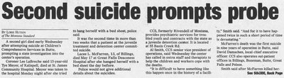 June 1998 – 15-year-old girl commits suicide at CCS