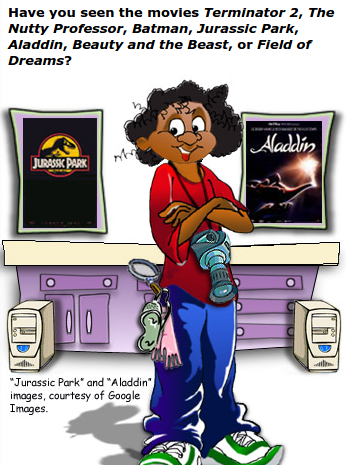 A cartoon picture of Marc Hannah with two of his blockbuster movies in ...