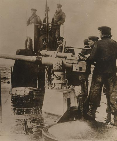 Troops preparing for attack by submarine before suspension.