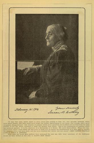 Susan B. Anthony with a quote from Carrie Chapman Catt on her ...