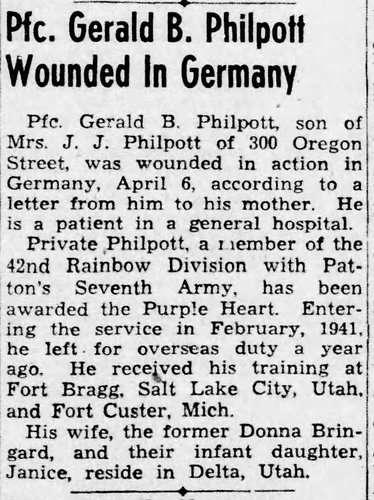 "Pfc. Gerald B. Philpott Wounded In Germany," Durham Morning Herald ...