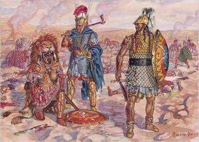 In 207 BC. Rome defeats a Carthaginian army at the battle of Metaurus.