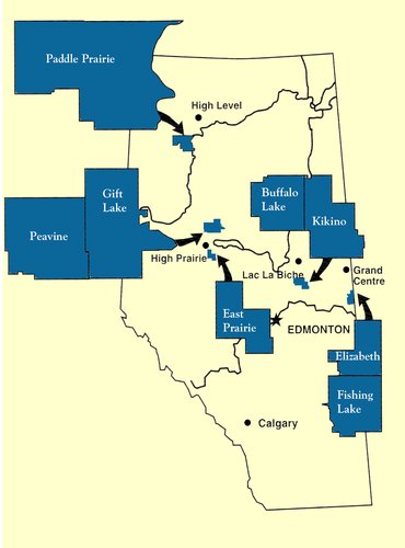 Map of the 8 Metis settlements that still exist today. Credits: sites ...