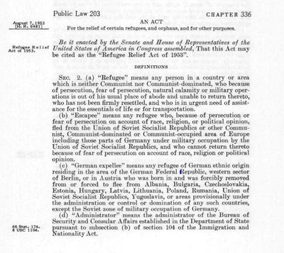 Illustration: Text from the Refugee Relief Act of 1953. https://www ...