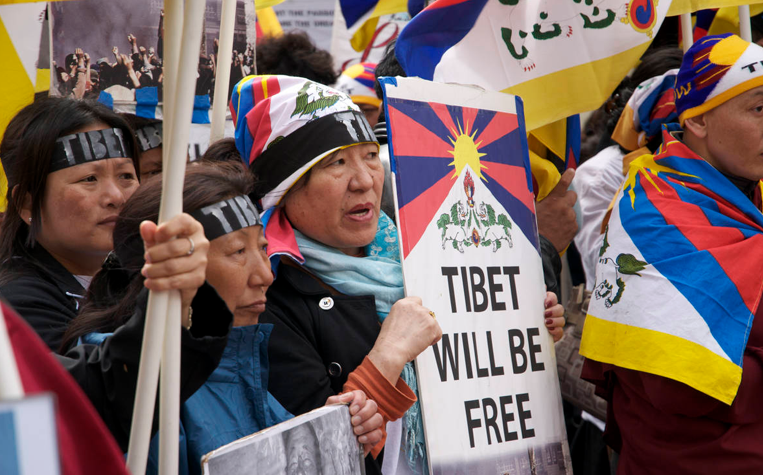 Tibetans protesting against Chinese occupation in Tibet.