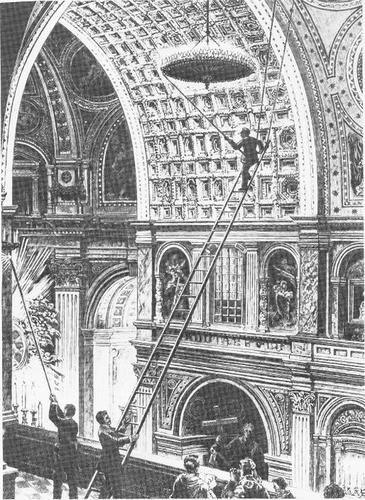 At the Haymarket Theater, the Argand oil lamp had colored chimneys that ...