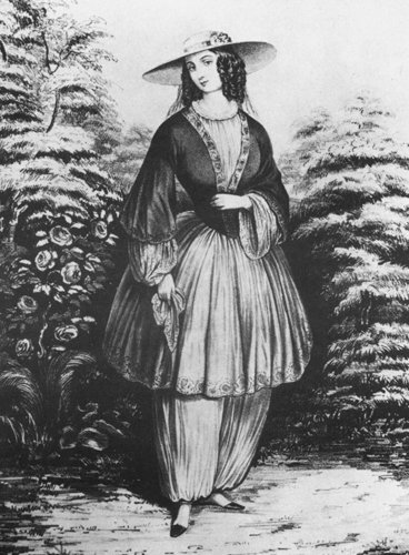 1851 Amelia Bloomer develops “bloomers” female pants.