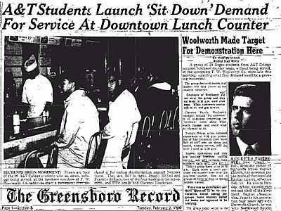 Primary source from this time, a newspaper reporting the sit-in protest