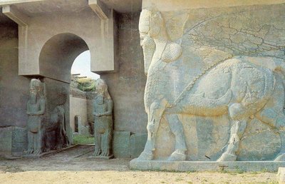 Ezida Temple entrance with figures at sides (“Ezida.” Encyclopædia ...