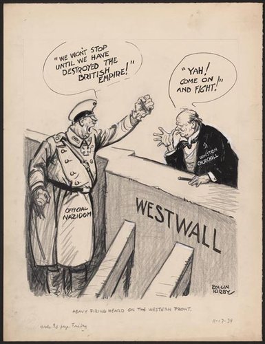 This Political cartoon represents Germany and Church hill arguing