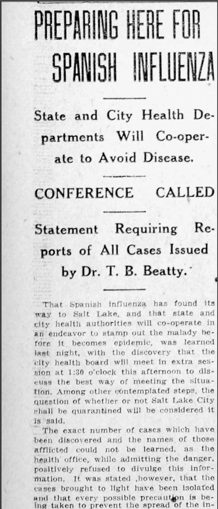 Early October 1918. The Spanish Influenza is here in Salt Lake! General ...