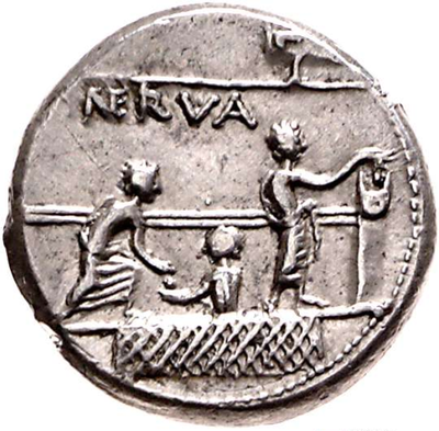 A coin from 113-112 BC, depicting voting in the Roman Republic. On the ...