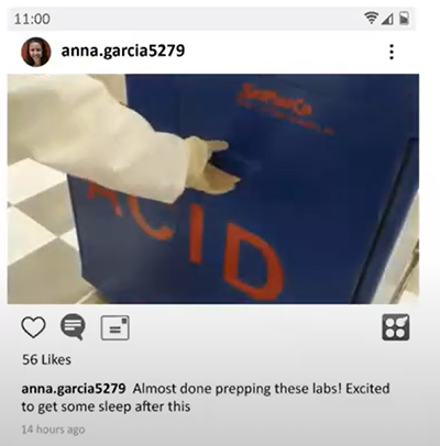 On October 5th, 2023 at around 9 pm, Anna was by herself prepping the lab
